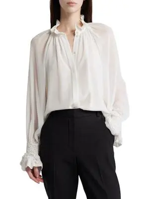 Kobi Halperin Effie Shirred Neck Chiffon Top - Ivory