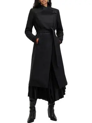 ALLSAINTS Riley Wool-blend Belted Coat - Black