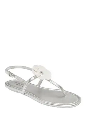 STUART WEITZMAN X Sandy Liang T-strap Slingback Sandal - Silver/white