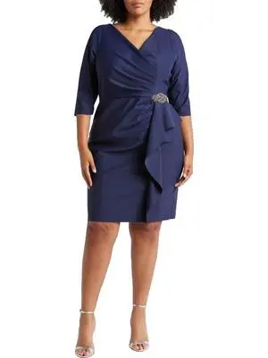 Alex Evenings Pleated Sheath Cocktail Dress - Navy
