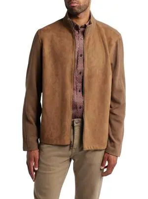 Johnston & Murphy Faux Suede Panel Knit Jacket - Camel
