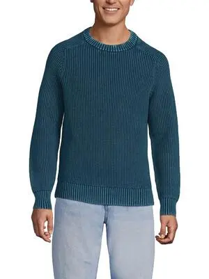 LANDS' END Drifter Cotton Crewneck Sweater Baltic Teal