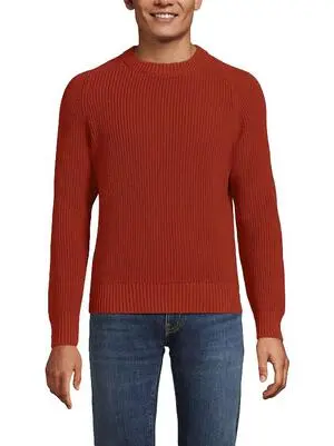 LANDS' END Drifter Cotton Crewneck Sweater Bourbon