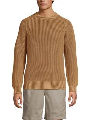 LANDS' END Drifter Cotton Crewneck Sweater Canyon Camel