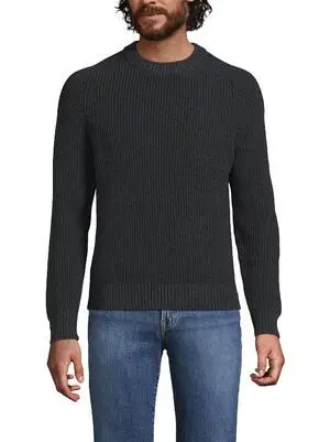LANDS' END Drifter Cotton Crewneck Sweater Dark Charcoal Heather