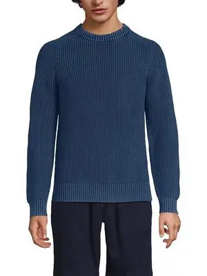 LANDS' END Drifter Cotton Crewneck Sweater Deep Sea Navy
