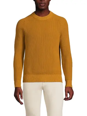 LANDS' END Drifter Cotton Crewneck Sweater Harvest Gold