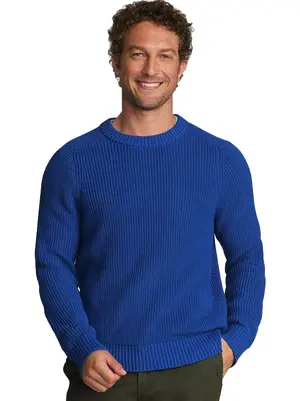 LANDS' END Drifter Cotton Crewneck Sweater Nautical Blue