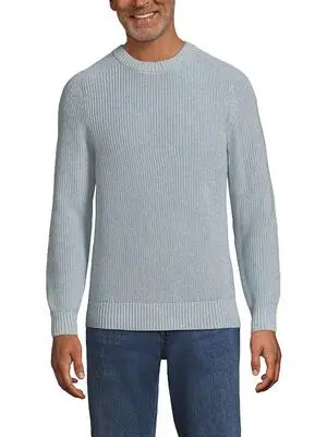 LANDS' END Drifter Cotton Crewneck Sweater Oasis Blue Marl