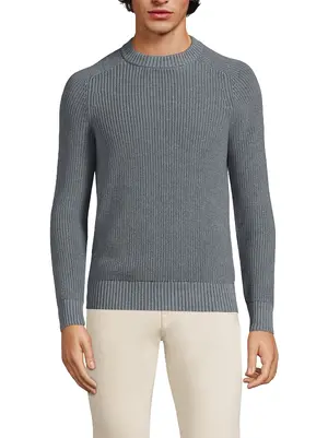 LANDS' END Drifter Cotton Crewneck Sweater Pewter Heather
