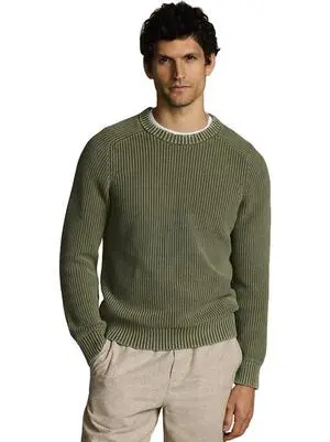 LANDS' END Drifter Cotton Crewneck Sweater River Stone Green