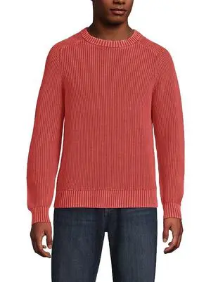 LANDS' END Drifter Cotton Crewneck Sweater Sea Coral