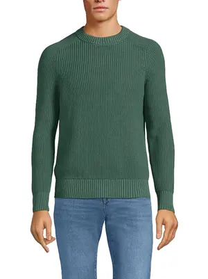LANDS' END Drifter Cotton Crewneck Sweater Washed Evergreen