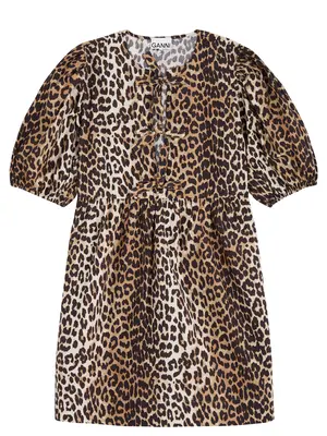 GANNI Printed Cotton-poplin Mini Dress - Leopard