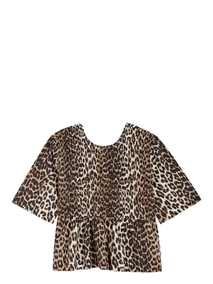 GANNI Print Cotton-poplin Top - Leopard