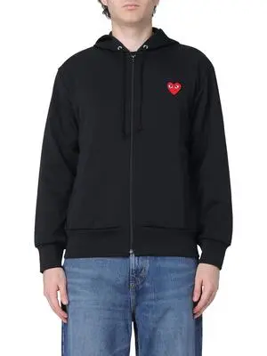 Comme Des Garçons Full-zip Cotton Hoodie With Contrast Logo - Black