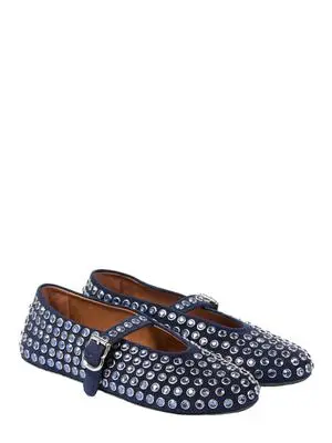 AZZEDINE ALAIA Embellished Suede Ballet Flats - Blue