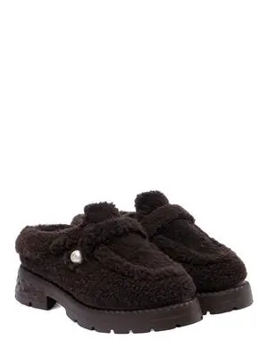 JIMMY CHOO Shea Shearling Platform Mules - Brown