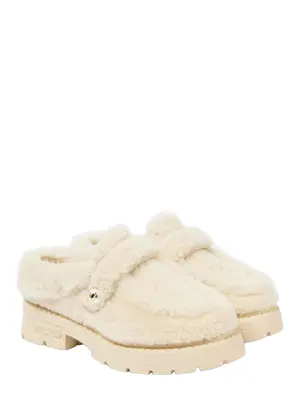 JIMMY CHOO Shea Shearling Platform Mules - White