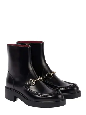 Gucci Horsebit Leather Ankle Boots - Black