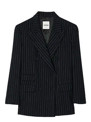 Sandro Striped Double-breasted Woven Blazer - Noir / Gris