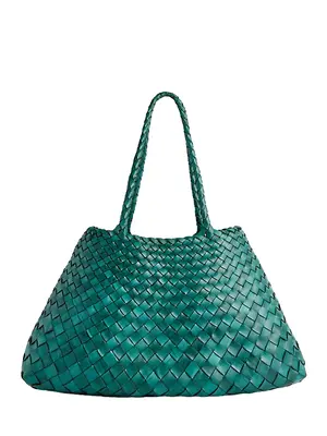 Dragon Diffusion Santa Croce Woven-Leather Top-Handle Basket Bag Forest Green
