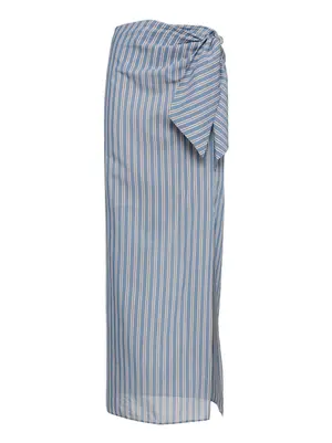 Brunello Cucinelli Striped Cotton And Silk Wrap Skirt - Blue