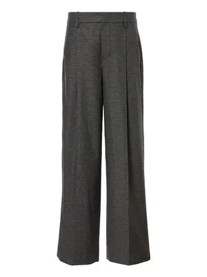 Vince Checked High-rise Wide-leg Pants - Grey