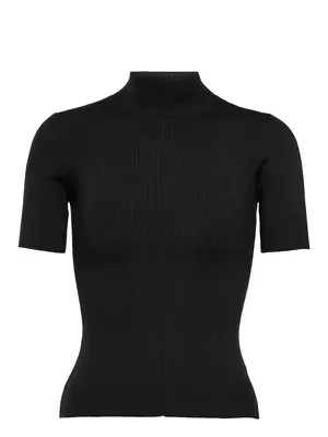 Oscar De La Renta Oscar De La Renta Ribbed-Knit Silk-Blend Top Black