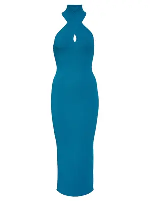 Alaïa Halterneck Bodycon Midi Dress - Blue