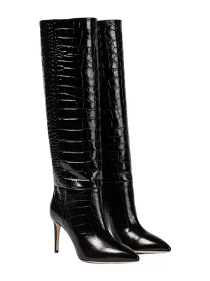 Paris Texas Croc-effect Knee-high Leather Boots - Black