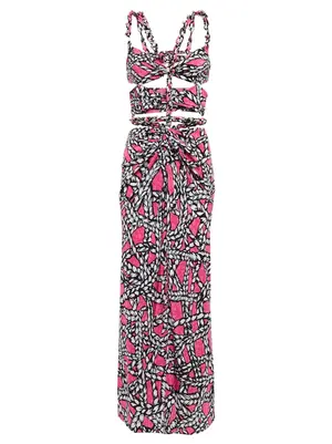 AREA Printed Silk Midi Dress - Pink