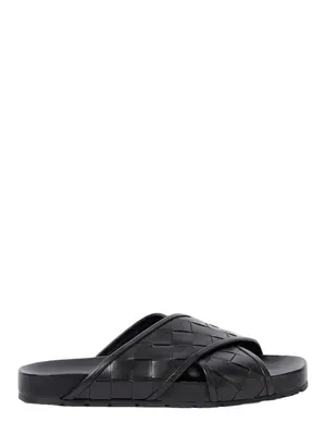 Bottega Veneta Tarik Intrecciato Leather Sandals - Black
