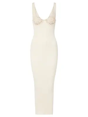 Magda Butrym Ribbed-knit Cotton Midi Dress - Neutrals