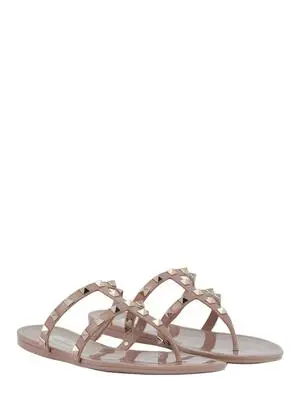 Valentino Garavani Rockstud Pvc Thong Sandals - Beige