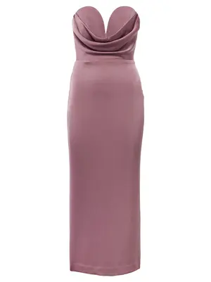 Alex Perry Gathered Strapless Satin Midi Dress - Pink