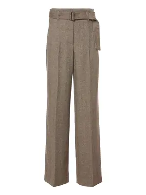 Brunello Cucinelli Herringbone Wool-blend Wide-leg Pants - Brown