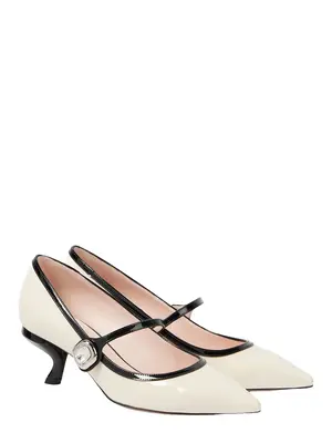 ROGER VIVIER Virgule 55 Patent Leather Mary Jane Pumps - White