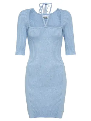GANNI Melange Knit Mini Dress - Blue