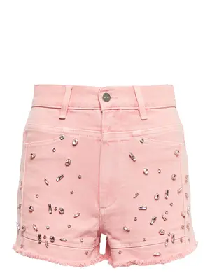 XU ZHI Crystal-embellished Denim Shorts - Pink