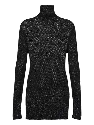 TOTEME Crochet Turtleneck Top - Black