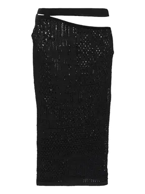 ROBERTA EINER Cutout Cotton Knit Midi Skirt - Black