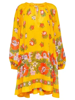 ALEMAIS Balloon-sleeve Floral Minidress - Yellow