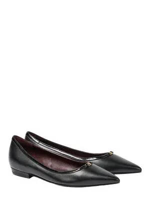 Tory Burch Double T Leather Ballet Flats - Black
