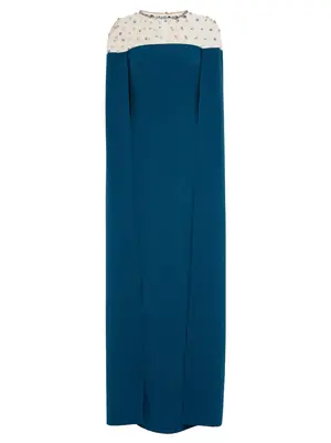 Safiyaa Ambere Embroidered Cape-detail Gown - Blue