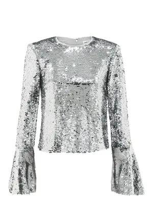 SELF-PORTRAIT Sequined Top - Silver