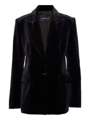 Costarellos Azura Cotton Velvet Blazer - Black