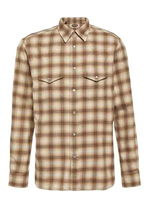 TOM FORD Checked Cotton Blend Oxford Shirt - Brown
