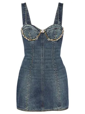 AREA Claw Embellished Denim Mini Dress - Blue