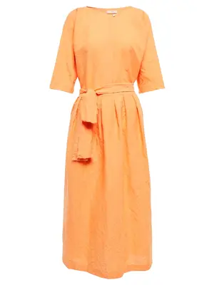 Vince Belted Linen And Cotton Dress - Orange